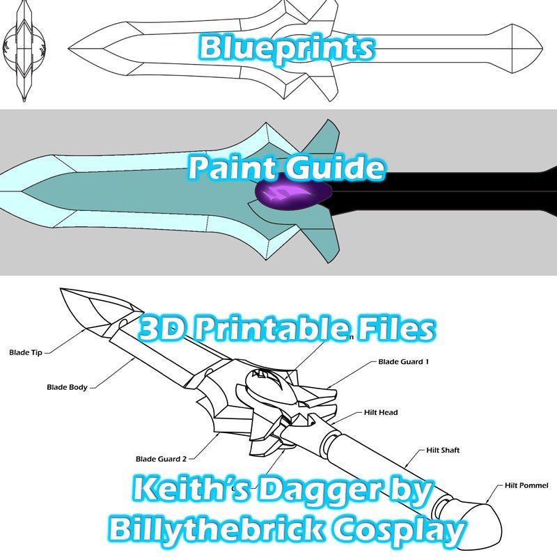 Voltron Inspired Prop Keith Galra Dagger for Cosplay - STL Files for 3 ...